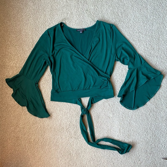 Tops | Emerald Green Blouse With Bell Sleeves | Poshmark